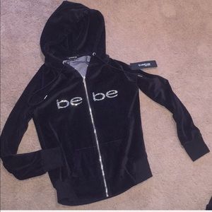 bebe | Sweaters | New Bebe Velour Track Jacket Rhinestone Hoodie | Poshmark